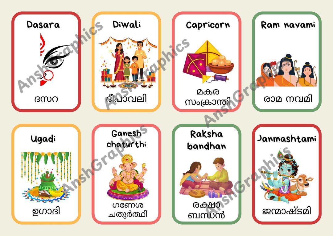 Festivals in Malayalam Flashcards Printable - Etsy