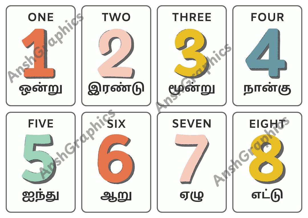 Numbers in Tamil Flashcards Printable - Etsy