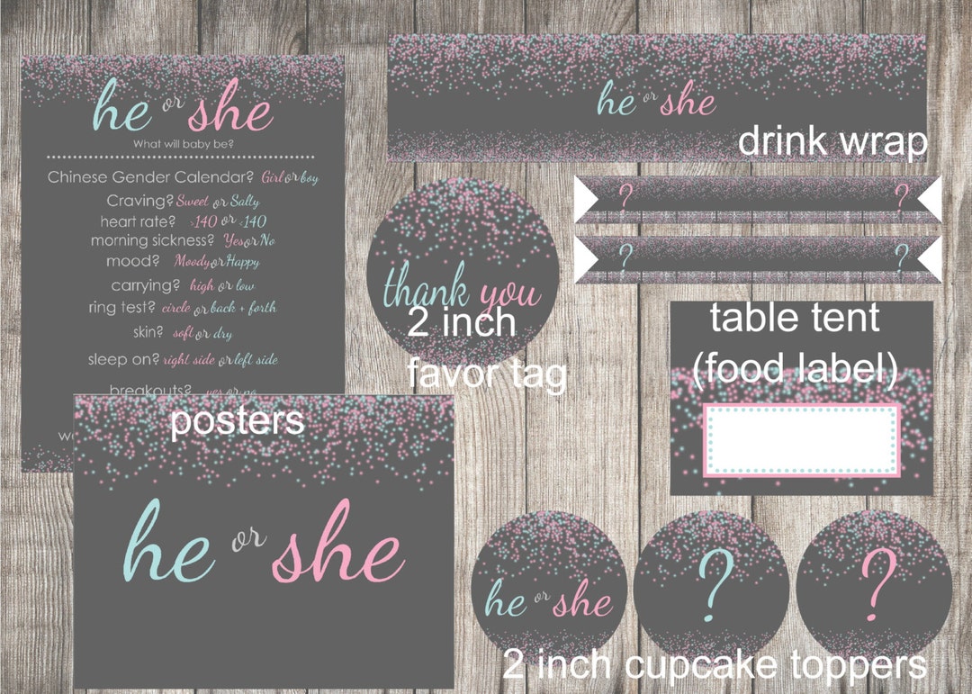Instant Download Gender Reveal Party Pack, New Baby, He or She, Boy or ...