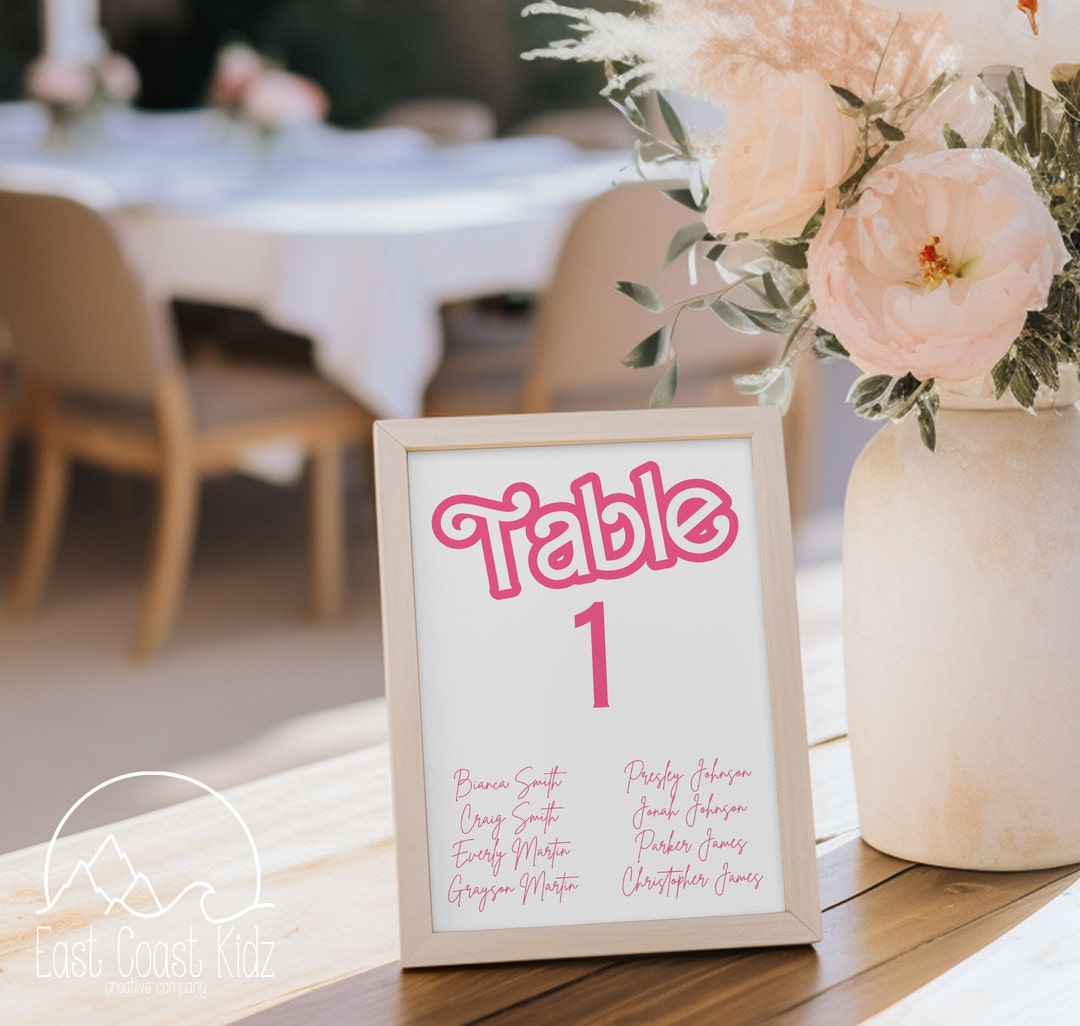Come on Party Pink Doll Inspired Solid Party Table Number Sign 5x7 ...