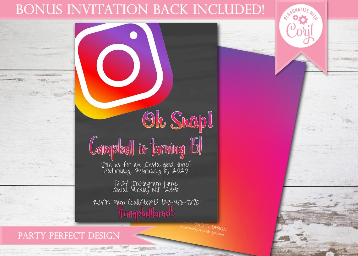 Insta-birthday Instagram Inspired Birthday Party Invitation - Instant ...