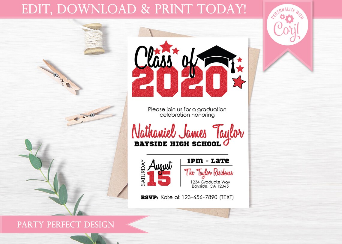 Red and Black Graduation Invitation Instant Download - Etsy