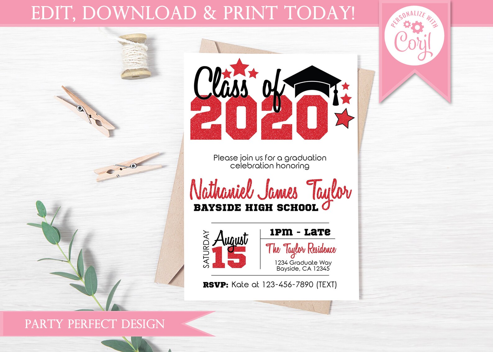 Red and Black Graduation Invitation Instant Download - Etsy
