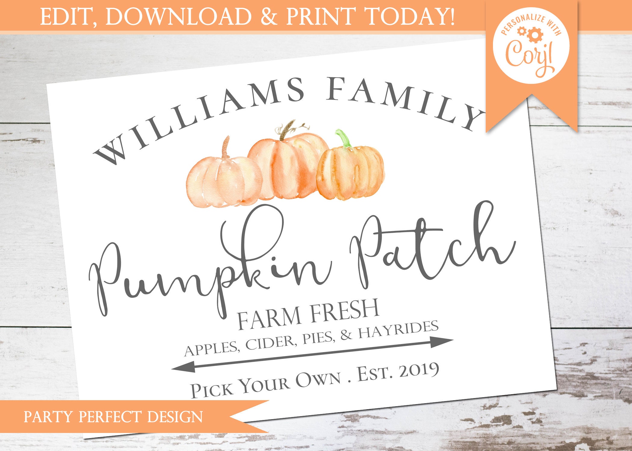 Personalized Family Pumpkin Patch Wall Art Instant Download | Etsy
