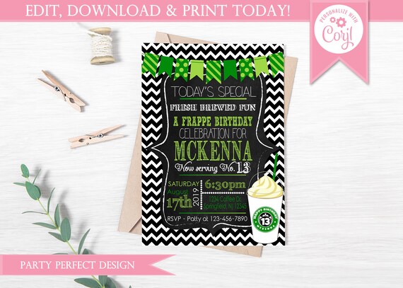 Starbucks Inspired Birthday Invitation Instant Download | Etsy