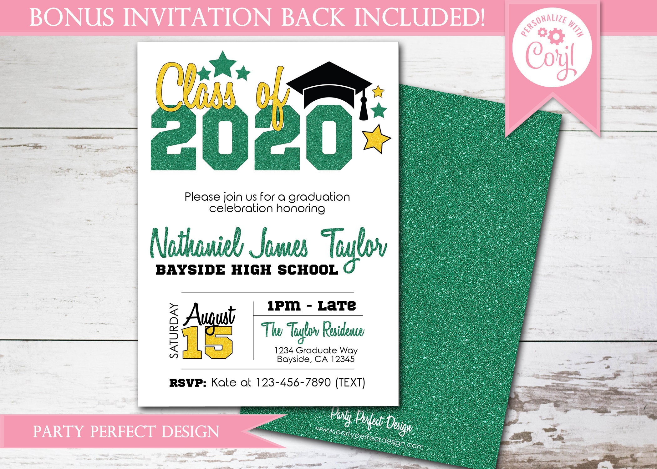 Green and Gold Graduation Invitation Instant Download | Etsy