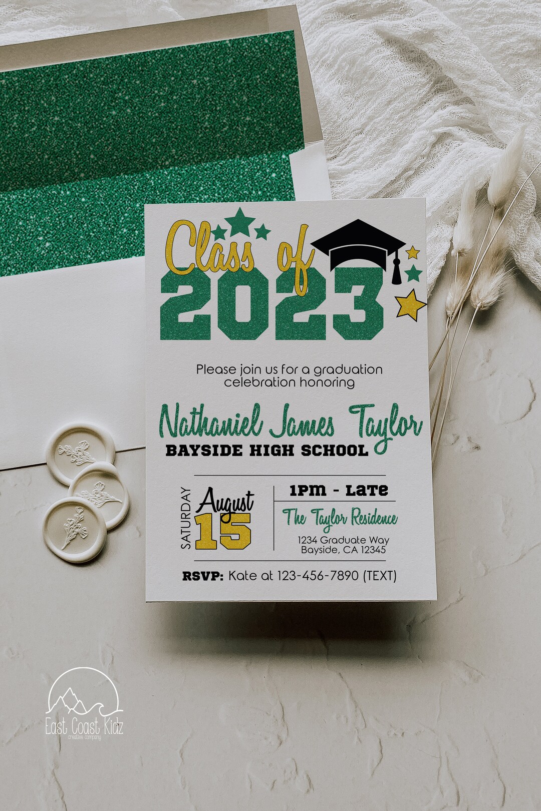 Green and Gold Graduation Invitation- Instant Download - Etsy