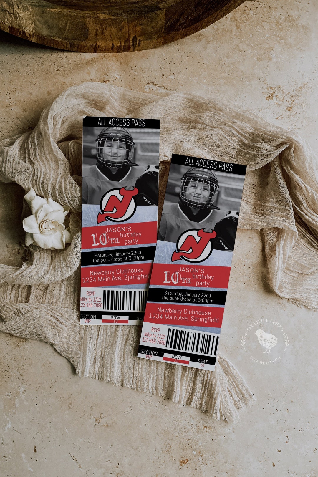 Hockey Ticket Style Invitation - NJ Devils, New Jersey Devils Birthday Invitation - Instant ...