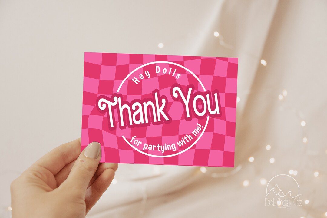 Pink Doll Inspired Checkered Thank You Card- Instant Download - Etsy
