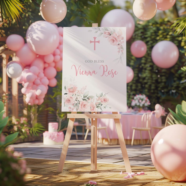 Pink Floral First Holy Communion Poster, Baptism Invitation - Instant ...
