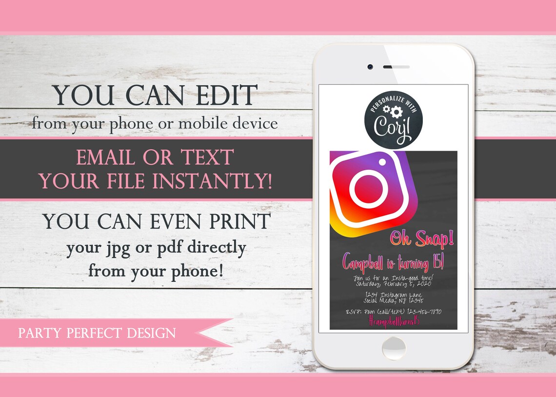 Insta-birthday Instagram Inspired Birthday Party Invitation - Instant ...