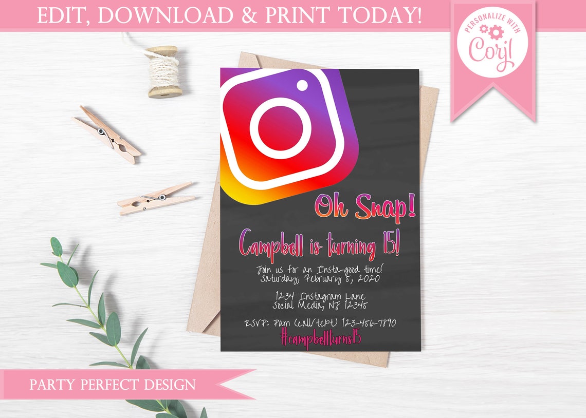 Insta-birthday Instagram Inspired Birthday Party Invitation - Instant ...