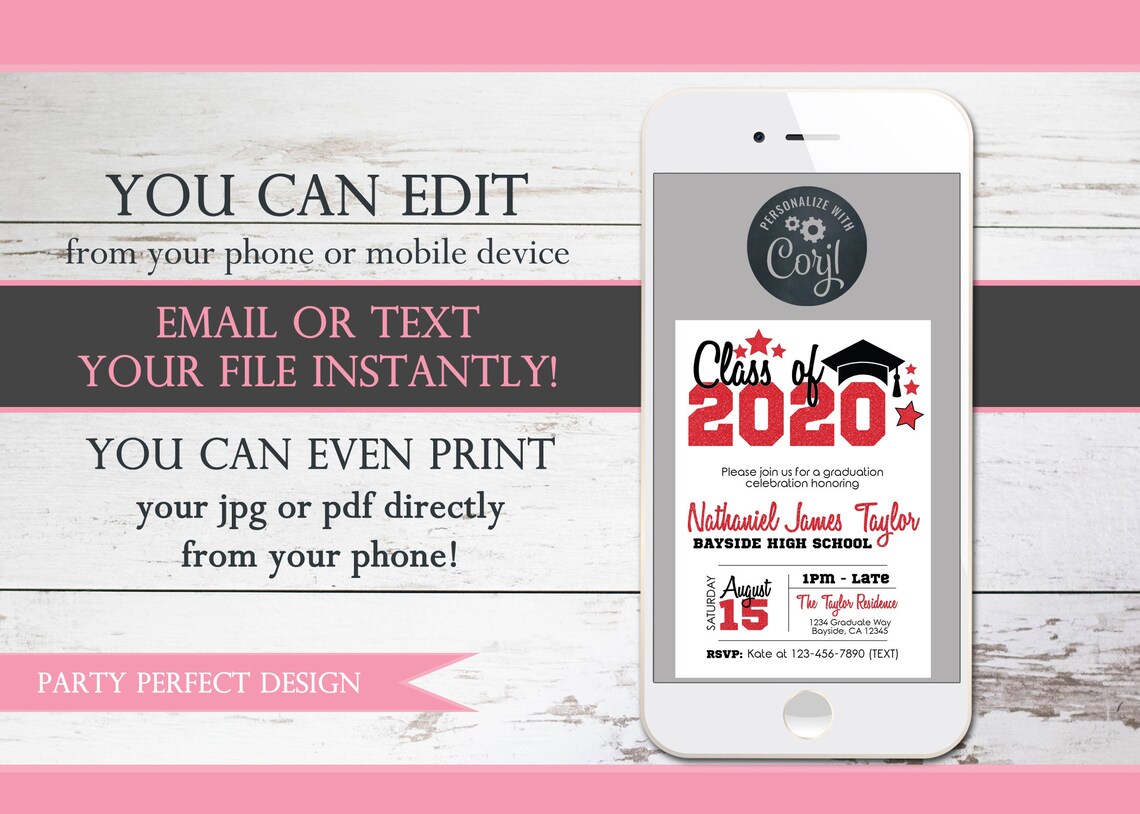 Red and Black Graduation Invitation Instant Download - Etsy