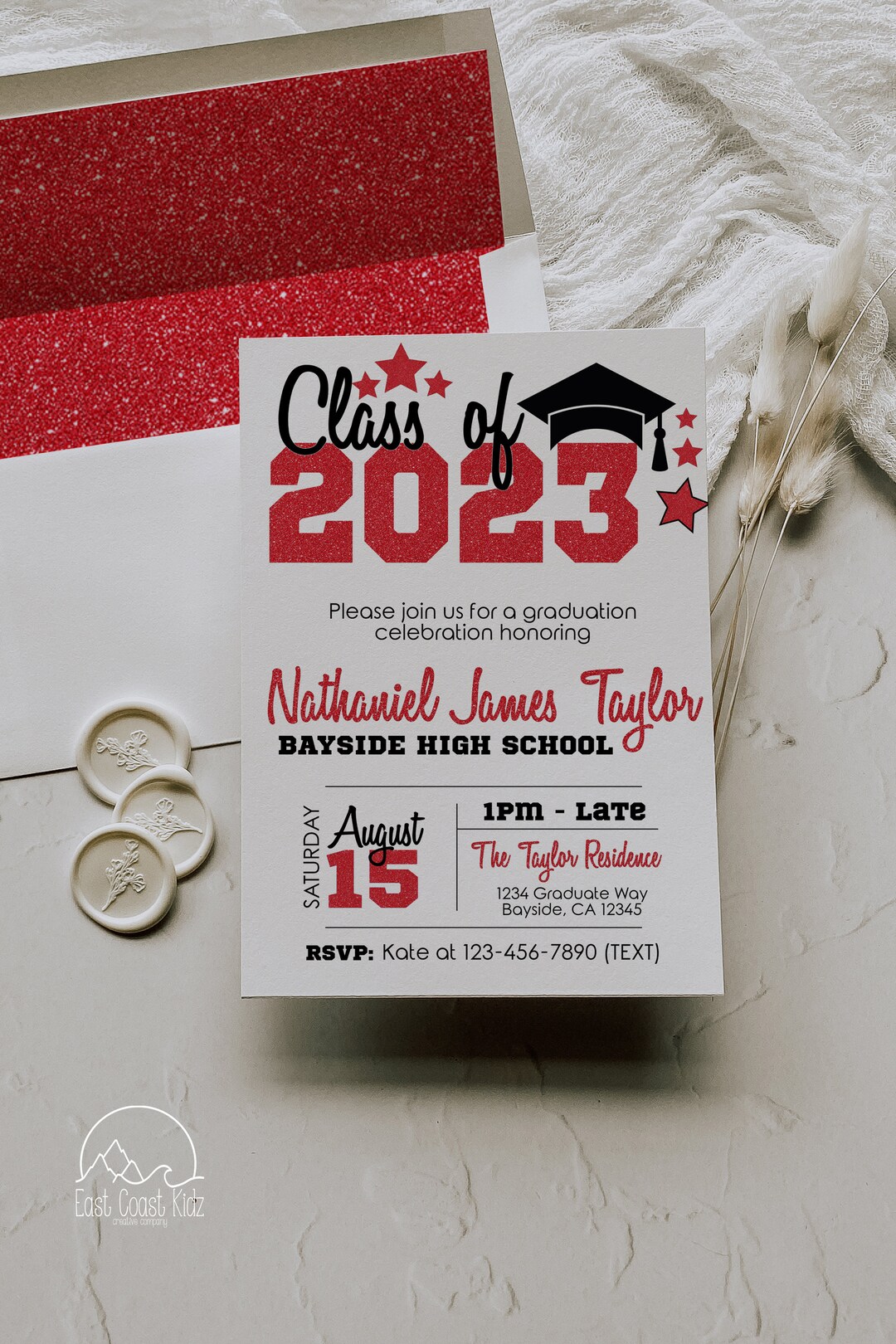 Red and Black Graduation Invitation- Instant Download - Etsy