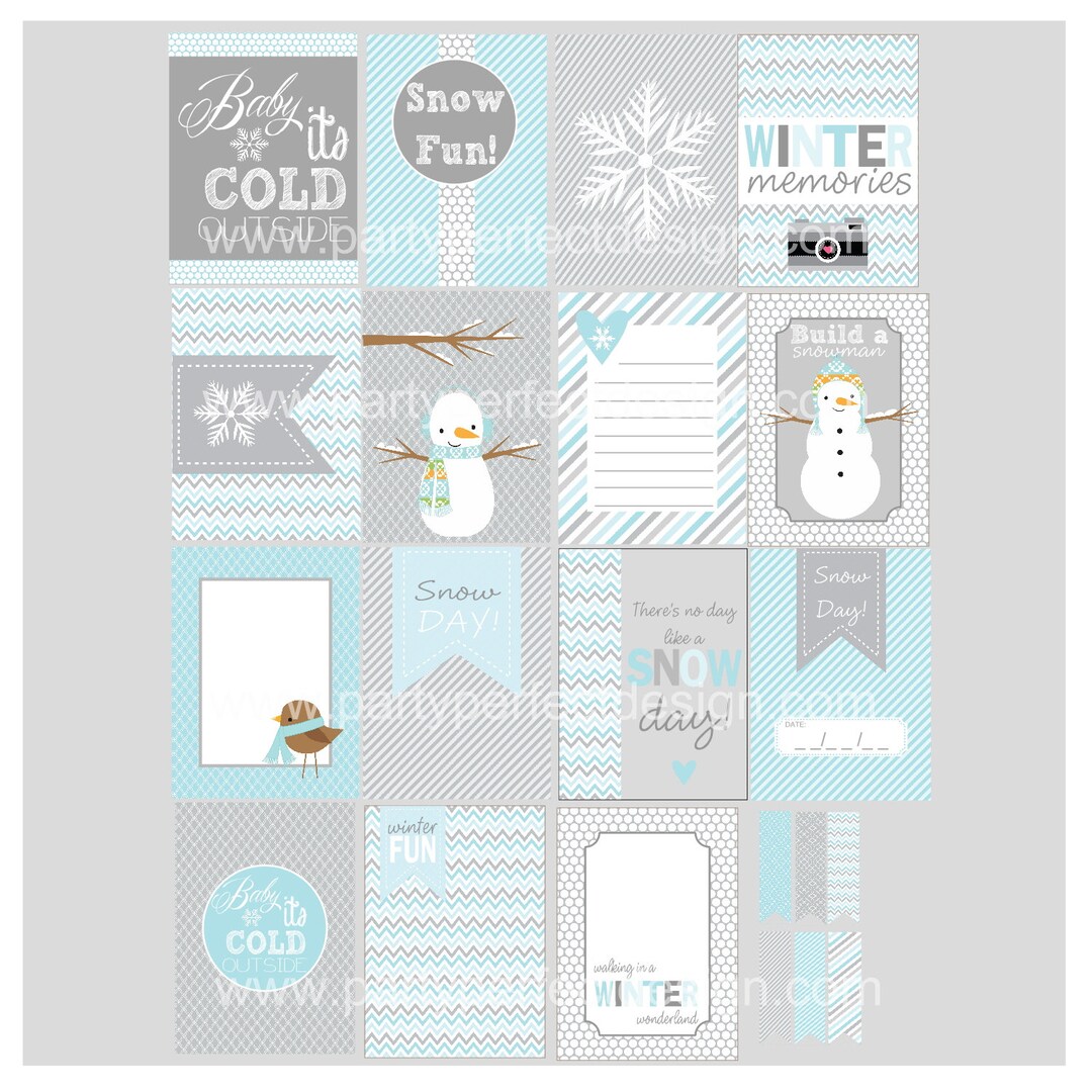 Snow Day Winter Journal Cards. Perfect for Project Life. Instant ...