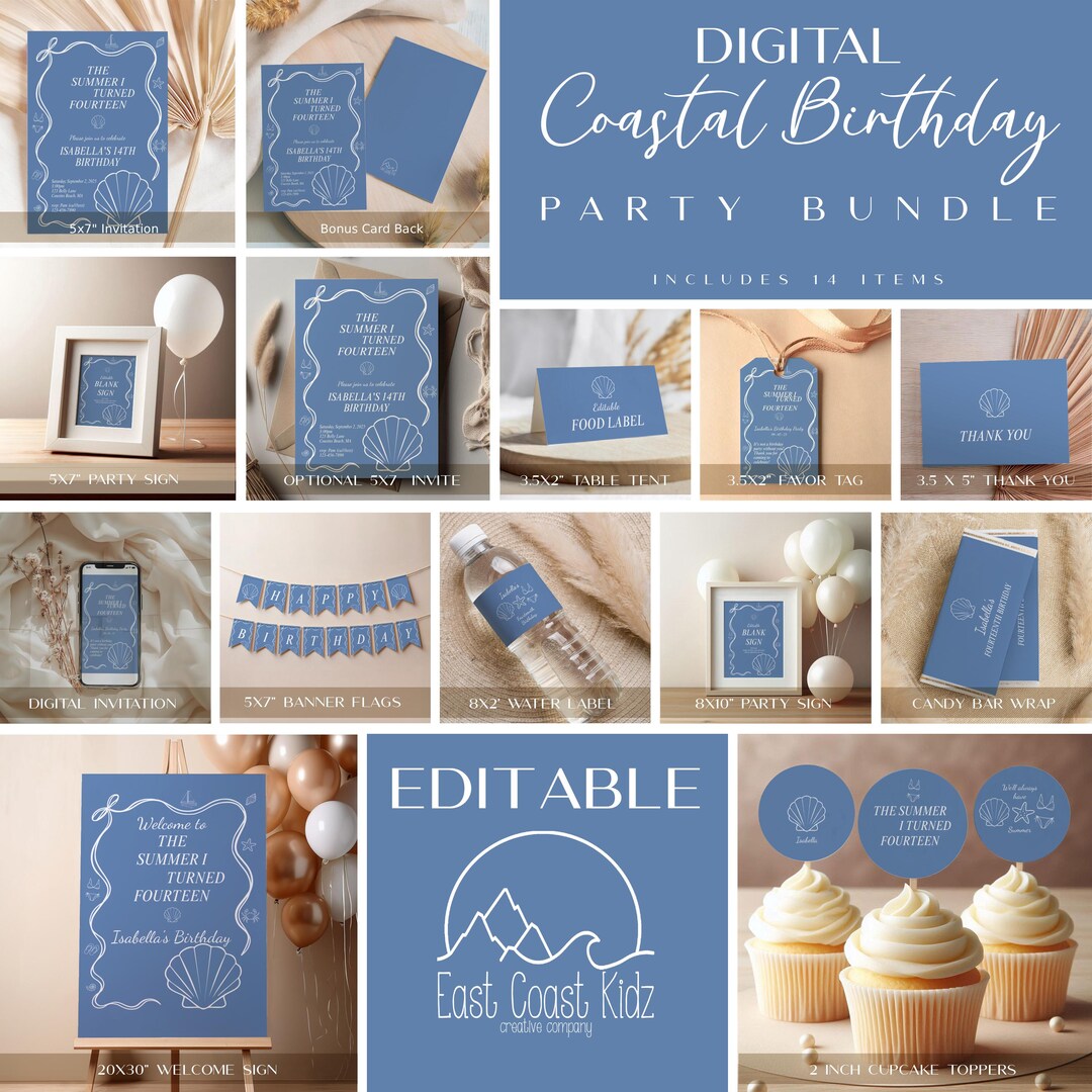 Coastal Birthday Party Bundle: Summer Theme, Editable Templates ...
