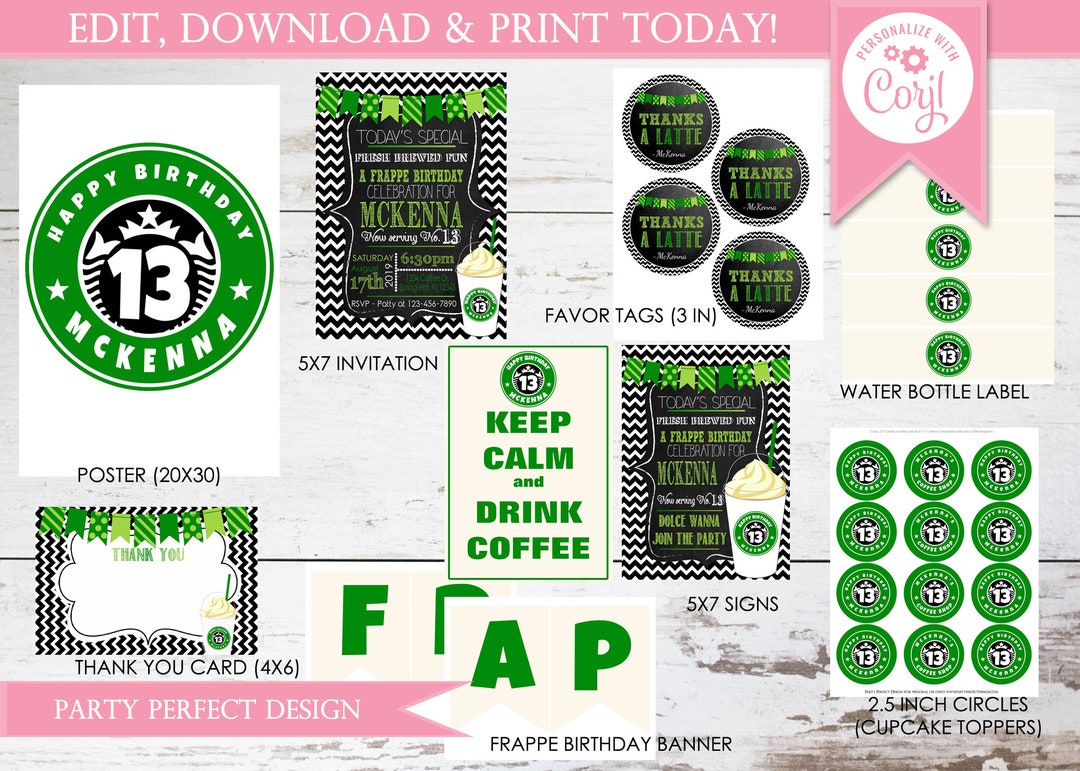 Starbucks Inspired Birthday Coffee Lover Printable Party Pack Etsy
