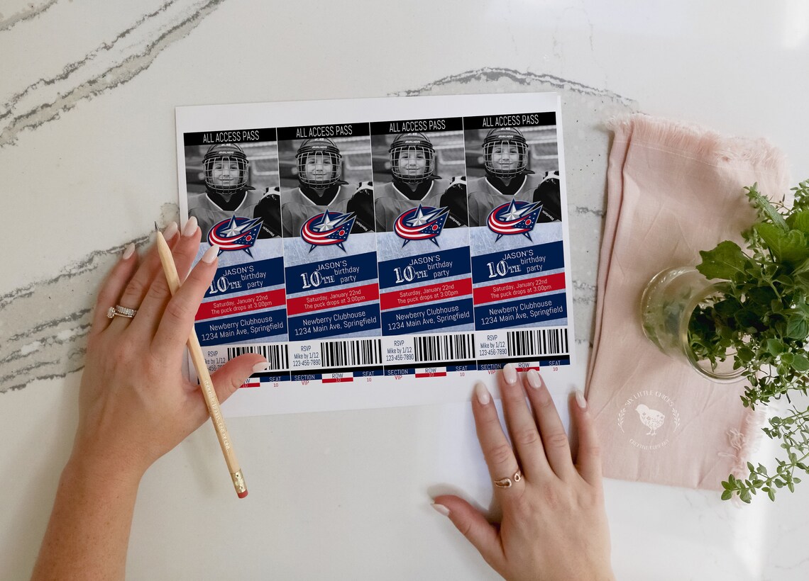 Hockey Ticket Style Invitation - Columbus Blue Jackets Birthday ...
