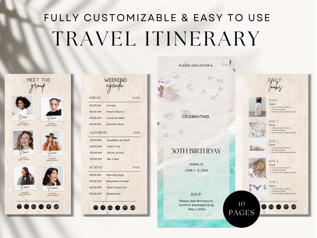Editable Weekend Travel Itinerary Template | Birthday Trip Planner ...