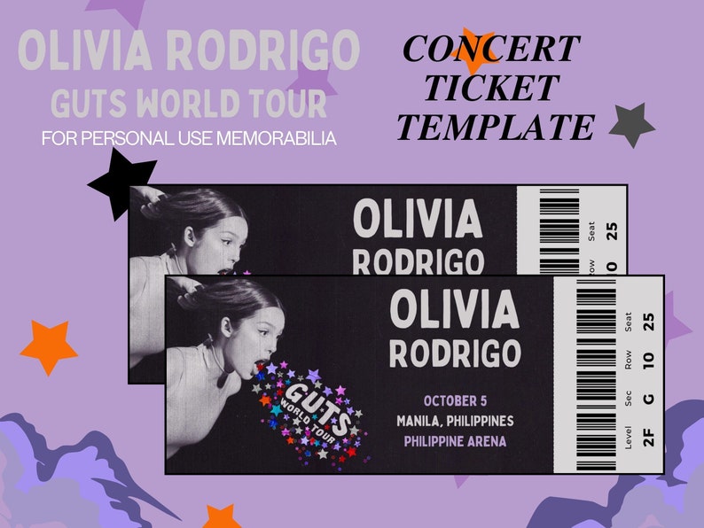 Customizable Olivia Rodrigo GUTS World Tour Ticket Template Canva ...