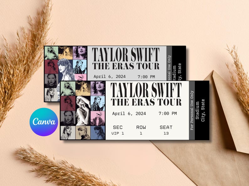 Customizable Taylor Swift Ticket Template Canva Editable Eras Tour ...