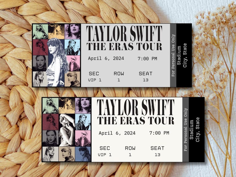 Customizable Taylor Swift Ticket Template Canva Editable Eras Tour ...