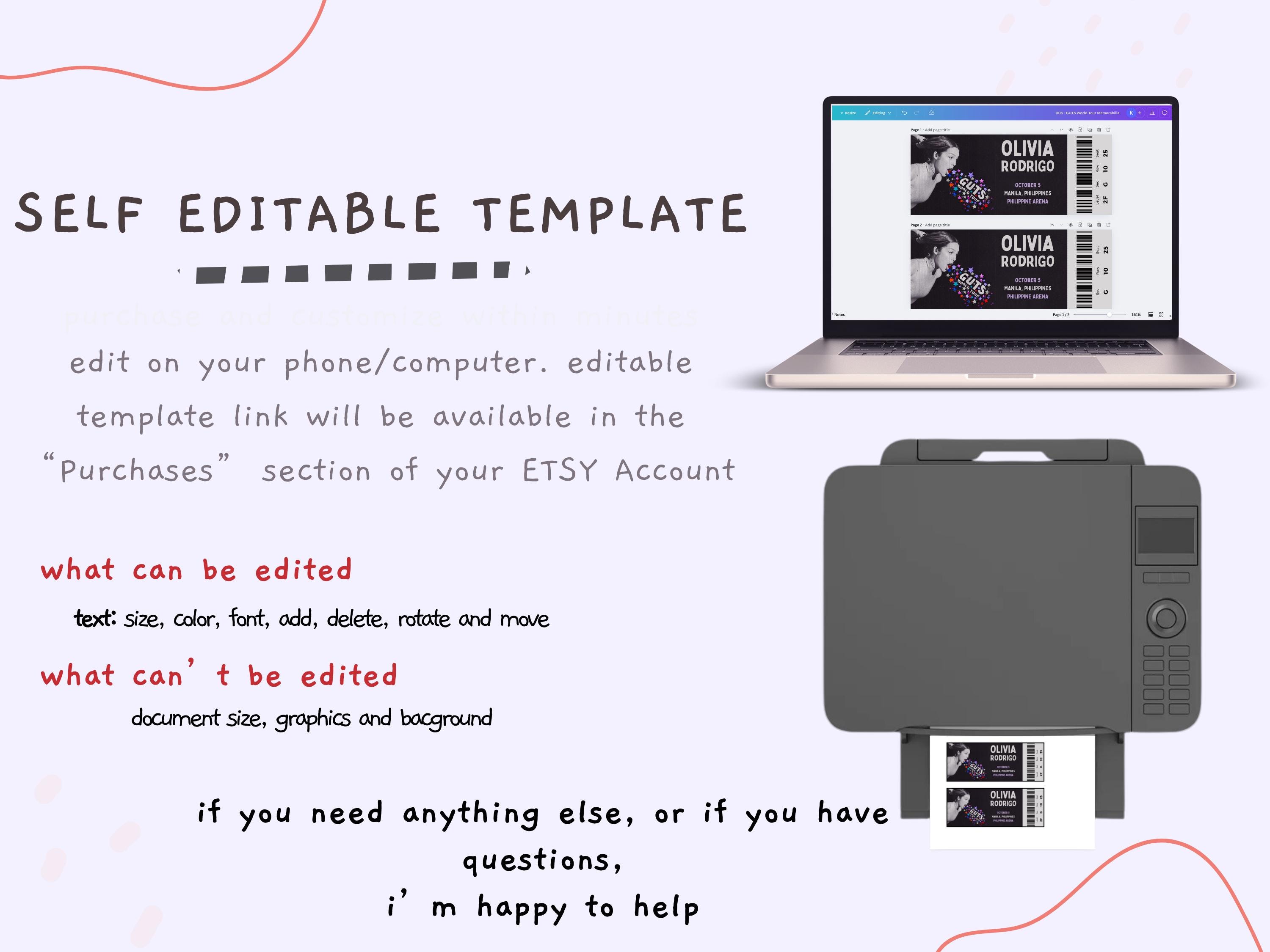 Customizable Olivia Rodrigo GUTS World Tour Ticket Template Canva ...