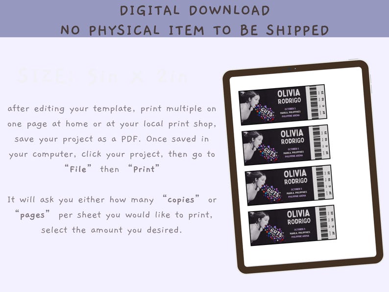 Customizable Olivia Rodrigo GUTS World Tour Ticket Template Canva ...