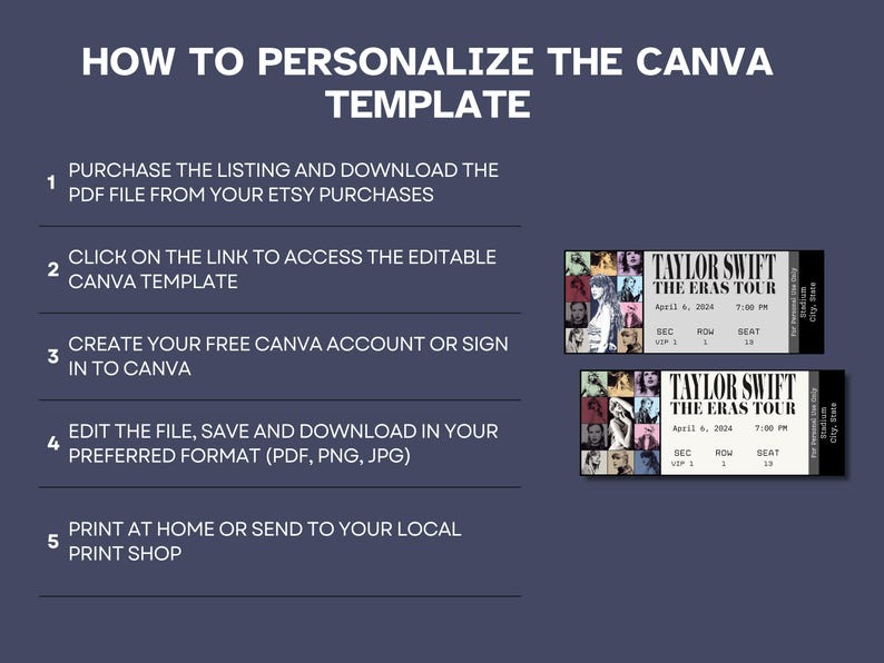 Customizable Taylor Swift Ticket Template Canva Editable Eras Tour ...