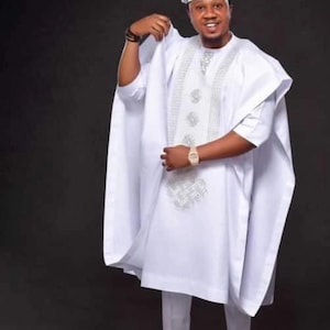 Agbada for Men With Monogram Embroidery/african Wedding Suit/ White ...