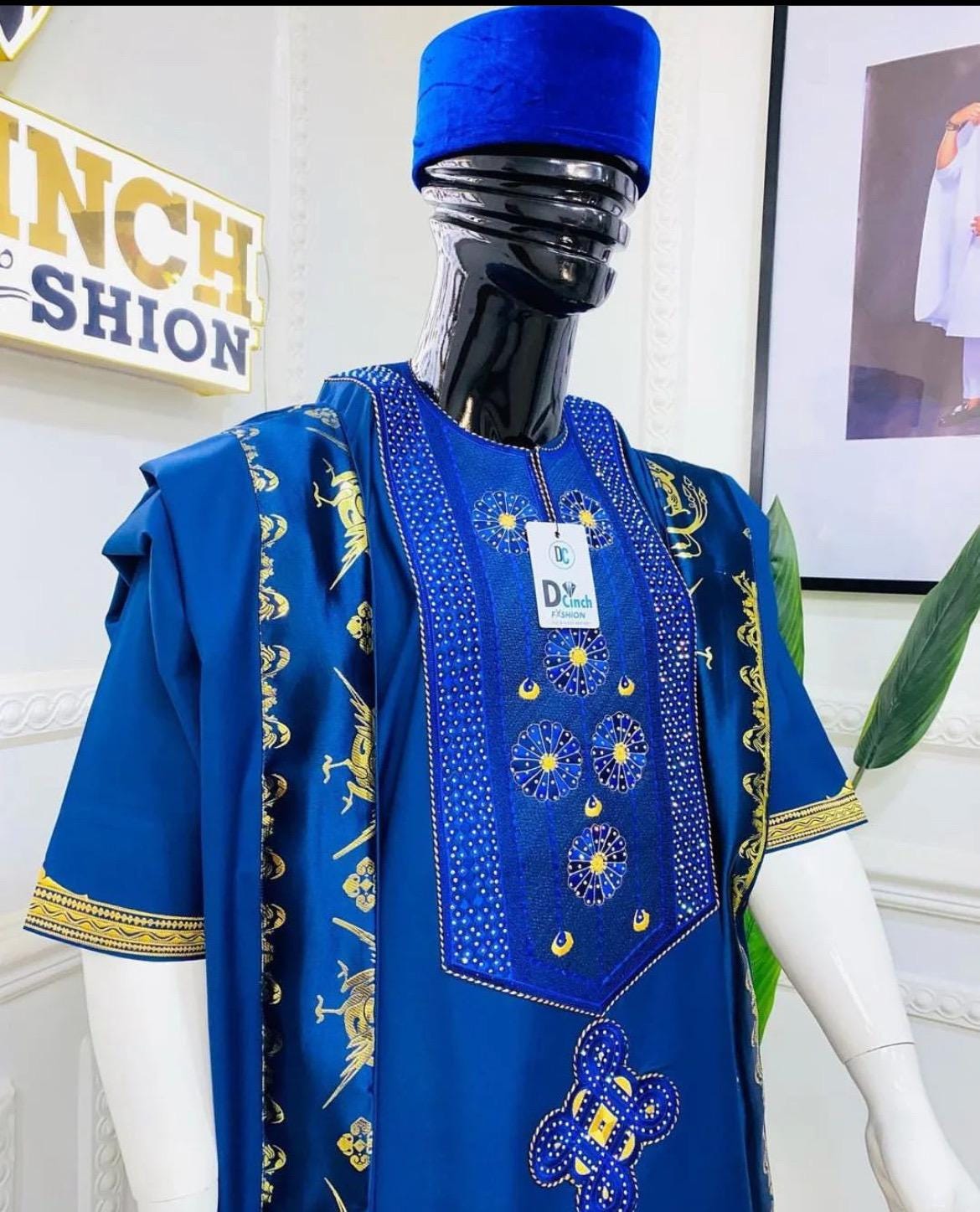 Monogrammed Agbada for Men: Royal Blue African Wedding Suit - Etsy