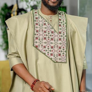 Monogrammed Agbada for Men: African Wedding Suit in Polished Cotton - Etsy