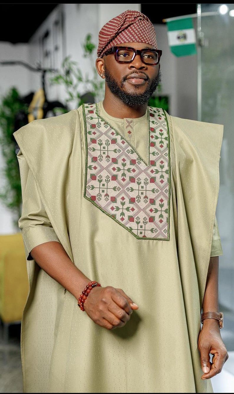 Monogrammed Agbada for Men: African Wedding Suit in Polished Cotton - Etsy