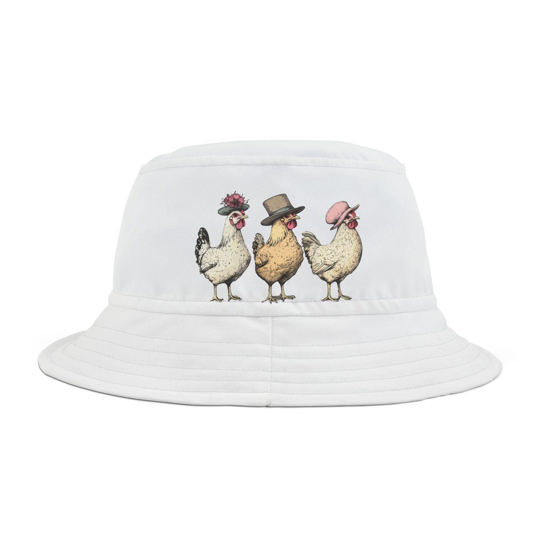 Bucket Hat With Chickens Wearing Hats Funny Bucket Hat, Hand Drawn ...