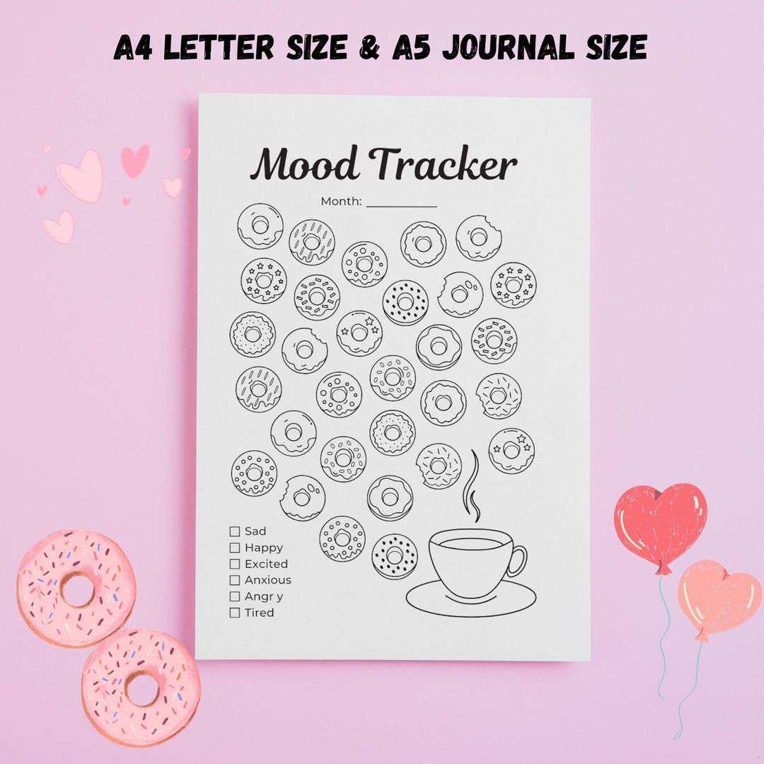 Donuts Mood Tracker, Daily Mood Tracker, PRINTABLE Journal Page ...