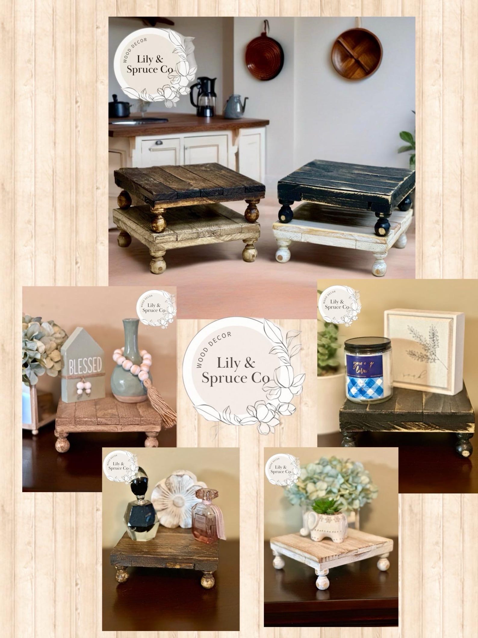 Rustic Wooden Table Riser - Farmhouse Decor Stand - Boho Barnwood ...