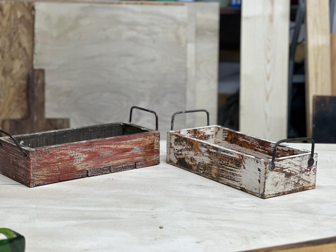 Small Rustic Farmhouse Handled Box - Wooden Storage Organizer - Vintage ...