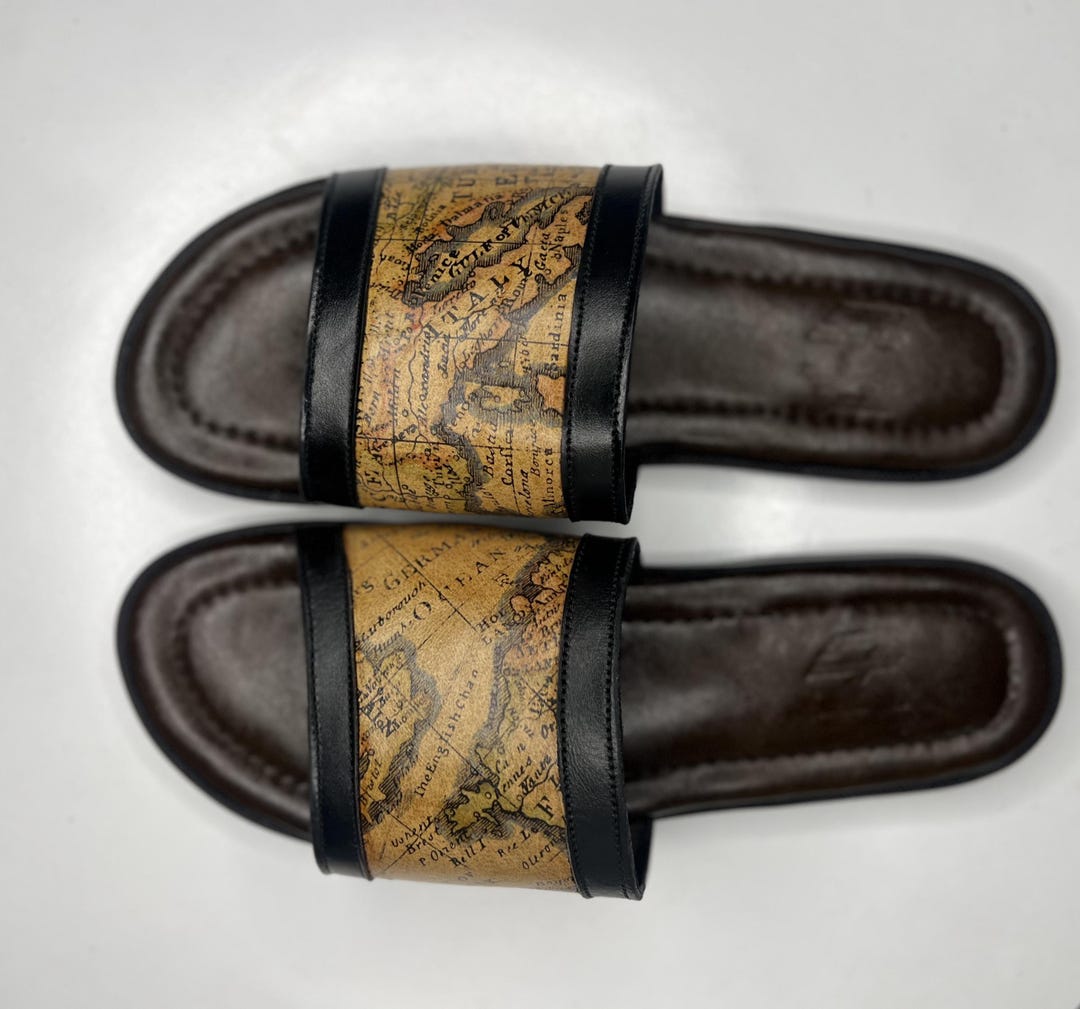 Handmade Leather World Map Slippers: Topgrain Sheepskin - Etsy UK