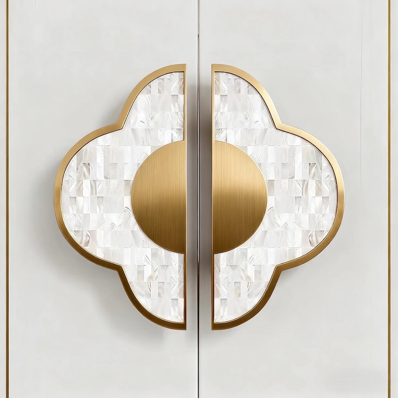 Luxury Aluminum Seashell Half Round Double-sided Door Pull Handle for ...