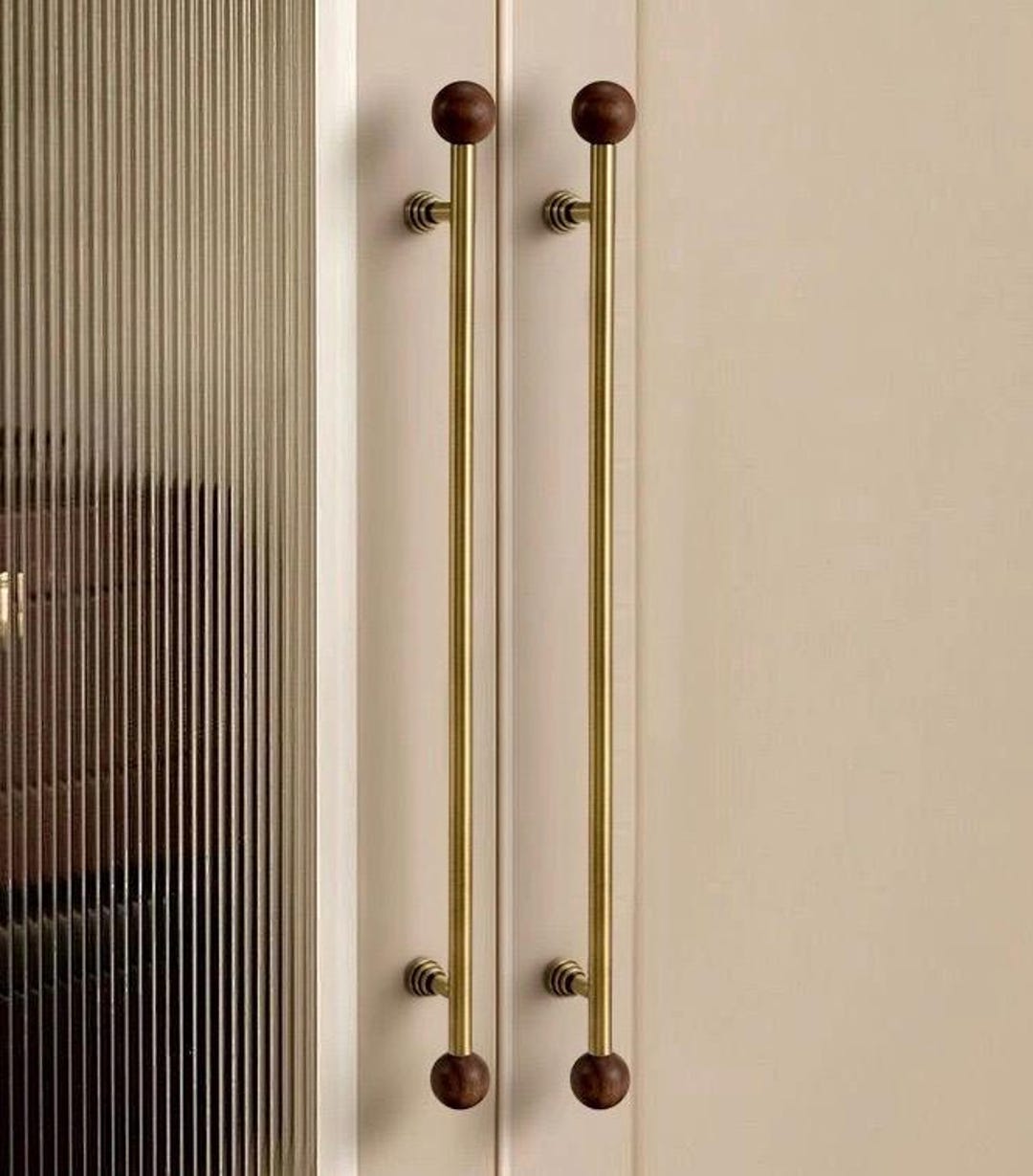 Luxury Vintage Walnut Wood Brass Handle Pull, Double Door Pull Handles ...