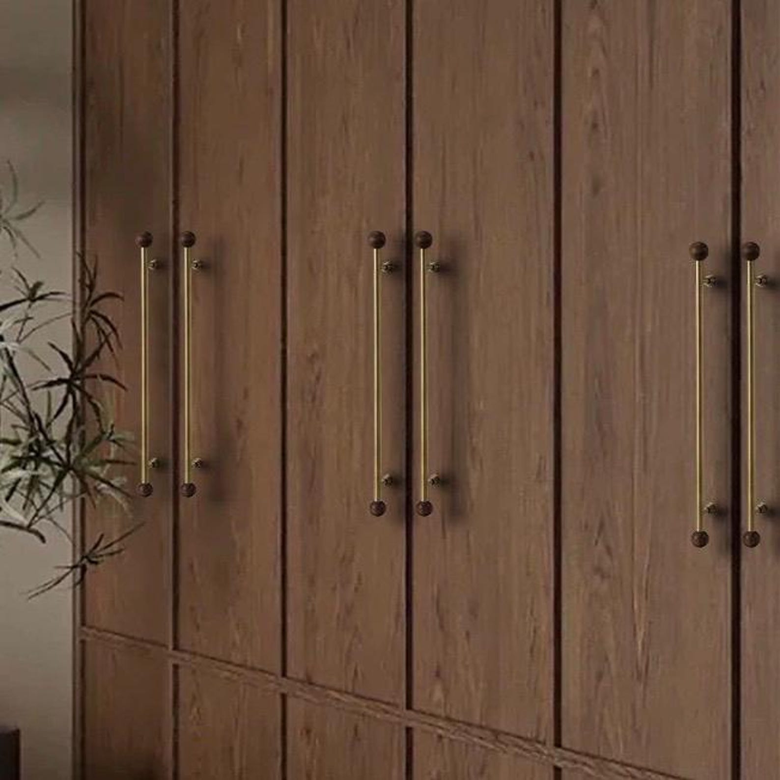Luxury Vintage Walnut Wood Brass Handle Pull, Double Door Pull Handles ...