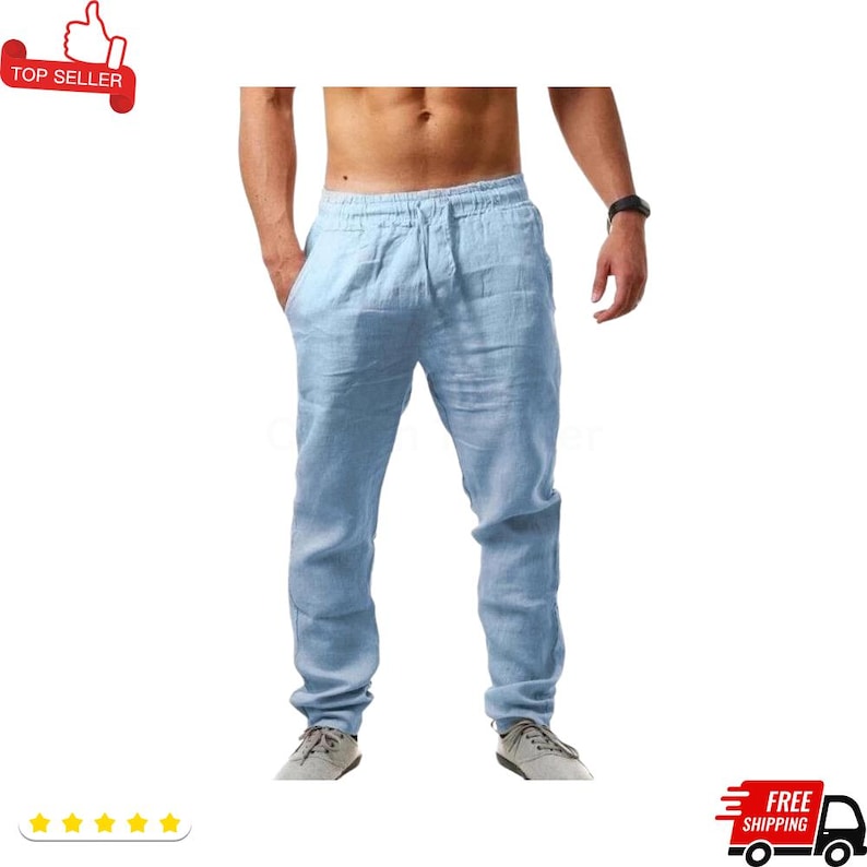 Men's Cotton Linen Drawstring Pants: Lightweight Beach Yoga Trousers - Etsy