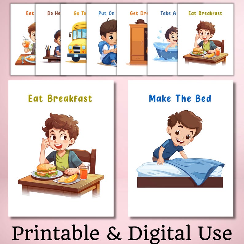 Kids Daily Routine Cards, Routine Chart for Kids, Morning Routine ...