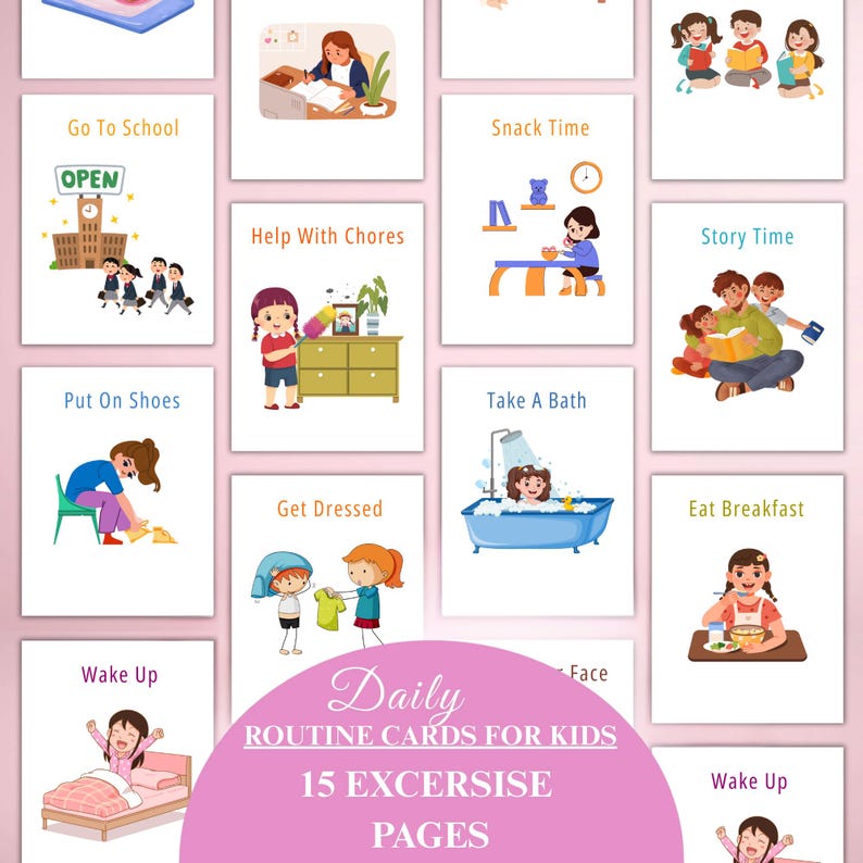Kids Daily Routine Cards, Routine Chart for Kids, Morning Routine ...
