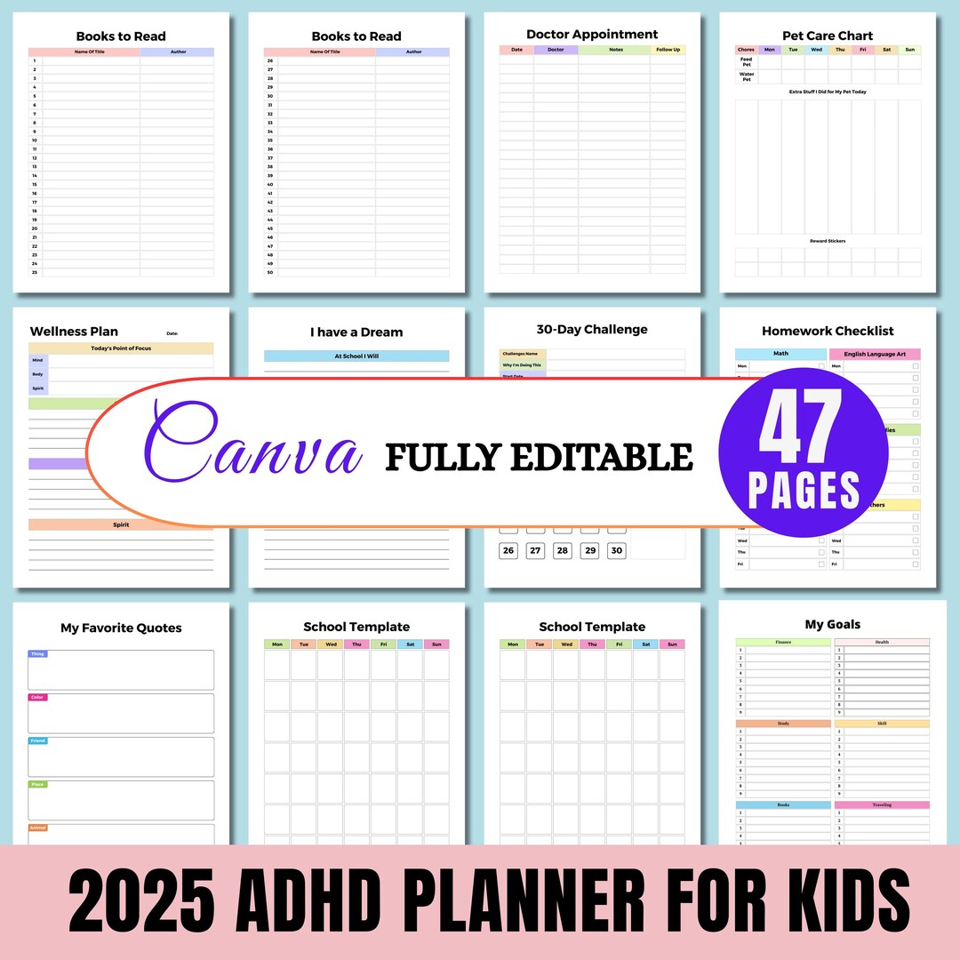 Printable Kids Planner School Year 2025-2026 Calendar Editable Kids ...