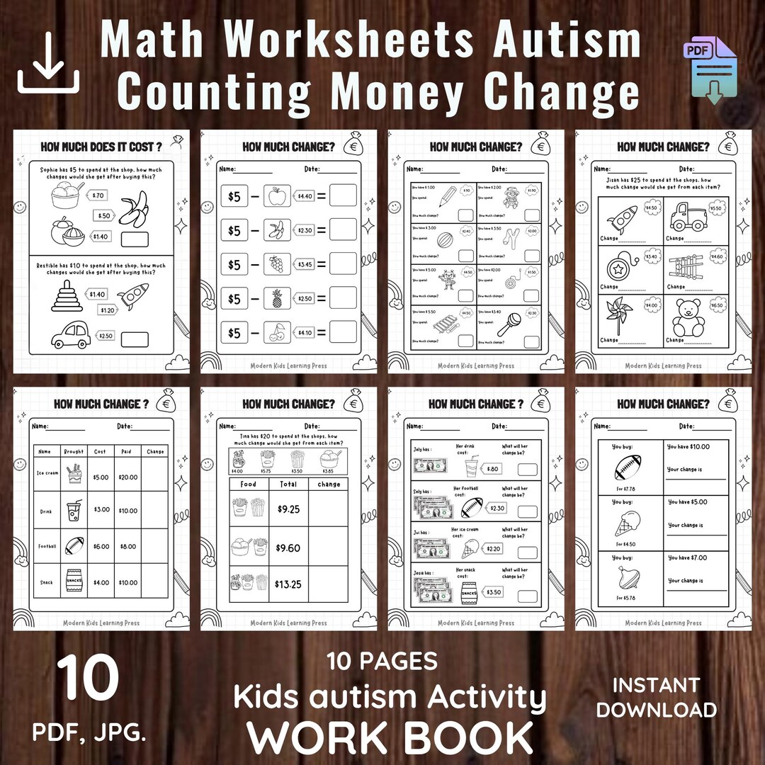 Math Worksheets Autism Counting Money Change, Learning Materials for ...