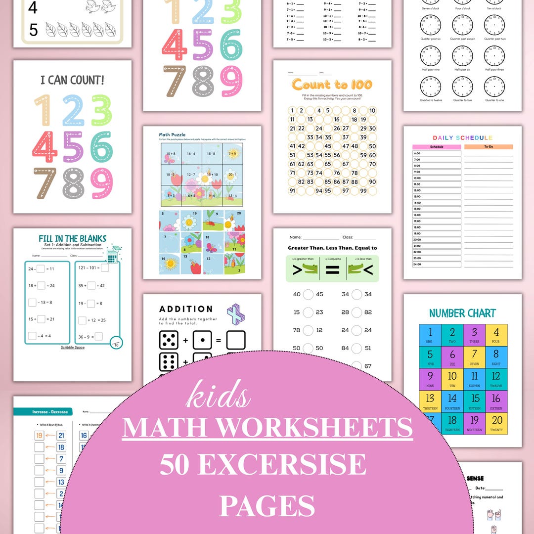 Math Worksheets Bundle, Learning Materials for Kids, Numbers, Math ...