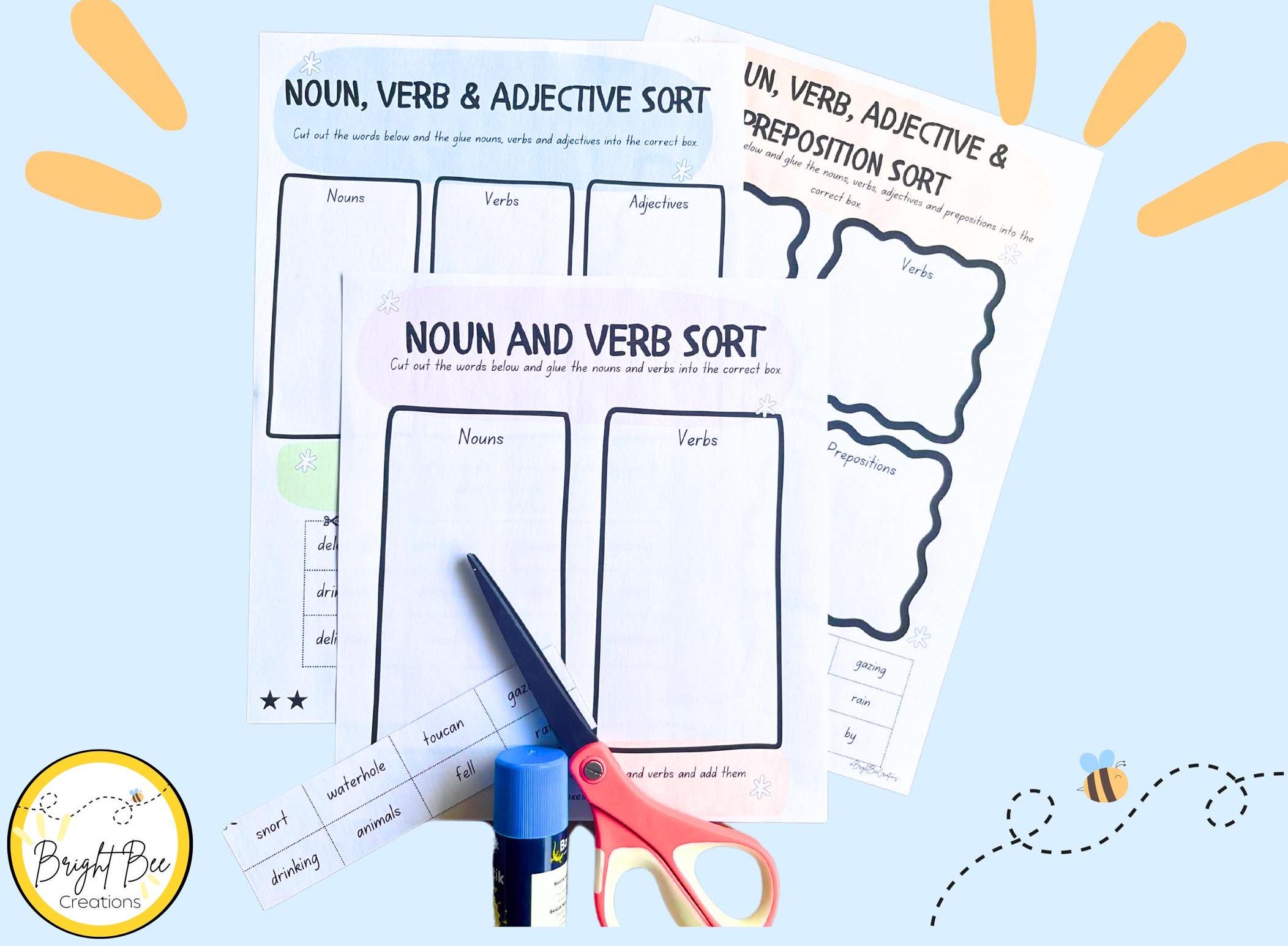 Parts of Speech Sort Activity and Editable Template - Etsy