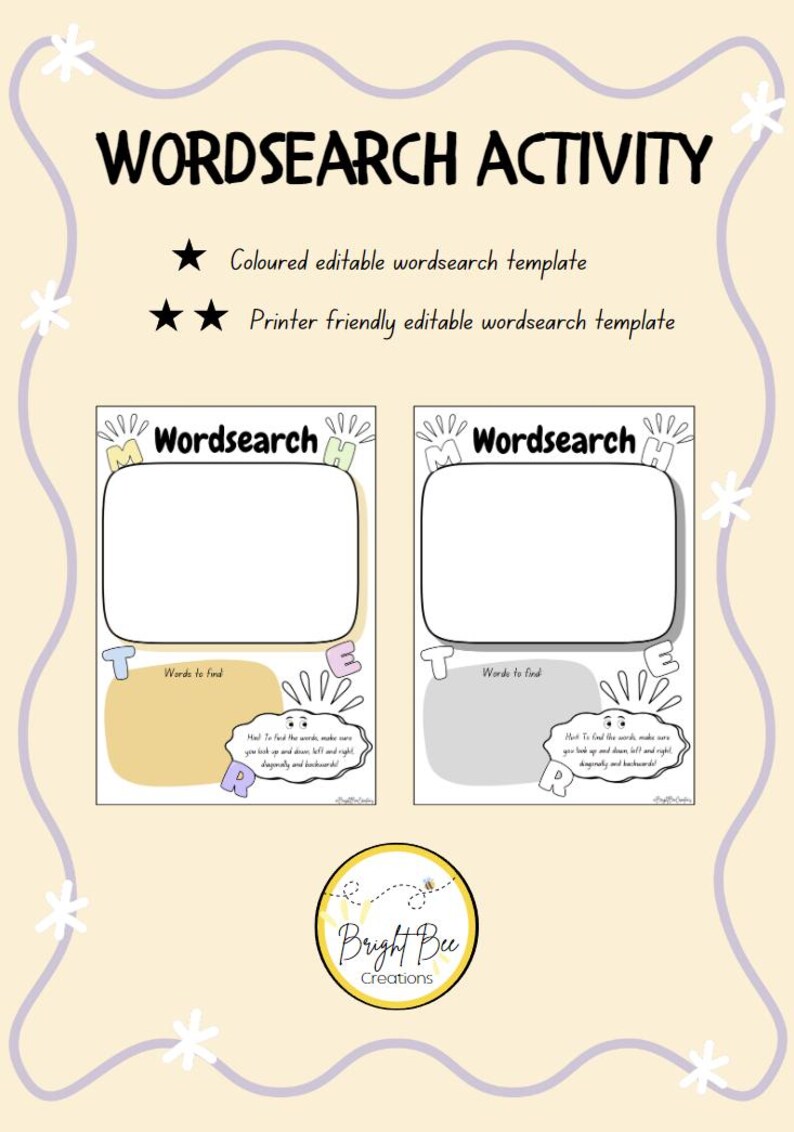 Wordsearch Editable Template - Etsy