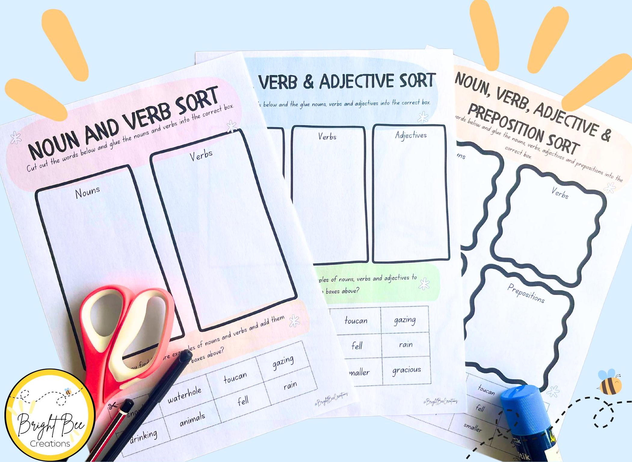 Parts of Speech Sort Activity and Editable Template - Etsy
